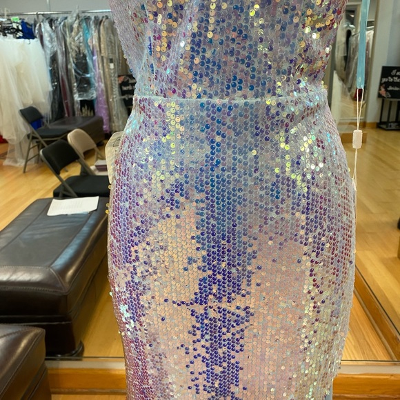 Dresses | Fully Sequined Light Blue Prom Gown With High Slit And Low ...